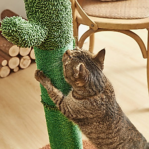 34" Cactus Cat Scratching Post with Dangling Ball for All Cats Large Version Brown