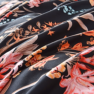 Leadtimes Floral Duvet Cover Queen Black Boho Bedding Flowers Cooling Soft Comforter Cover Set with 90X90 Duvet Cover and 2 Pillowcases (Queen, Style8)