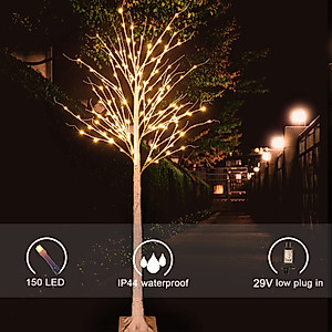 7FT Lighted Birch Trees for Decoration Outside, 150 LED White Tree with Warm White Lights, Artificial Christmas Birch Branches for Party Holiday Wedding Thanksgiving Garden Home Porch Decor