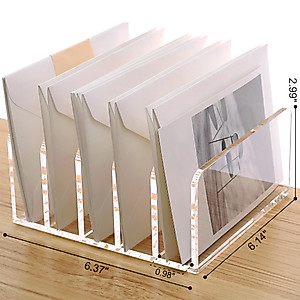 SANRUI Clear Desktop File Organizer, 5 Compartments Acrylic Office Document Sorter Mails Storage, Multifunction Letter Folder Racks Holders for Office,Home, School Desk Organization