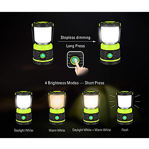 EULOCA Battery Powered LED Camping Lantern, Super Bright Dimmable with 4 Light Modes, Waterproof Tent Light, Portable Lantern Flashlight for Hurricane, Emergency , Power Outages
