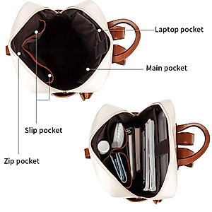 BROMEN Leather Laptop Backpack for Women 15.6 inch Computer Backpack College Travel Daypack Bag with Small Wallet