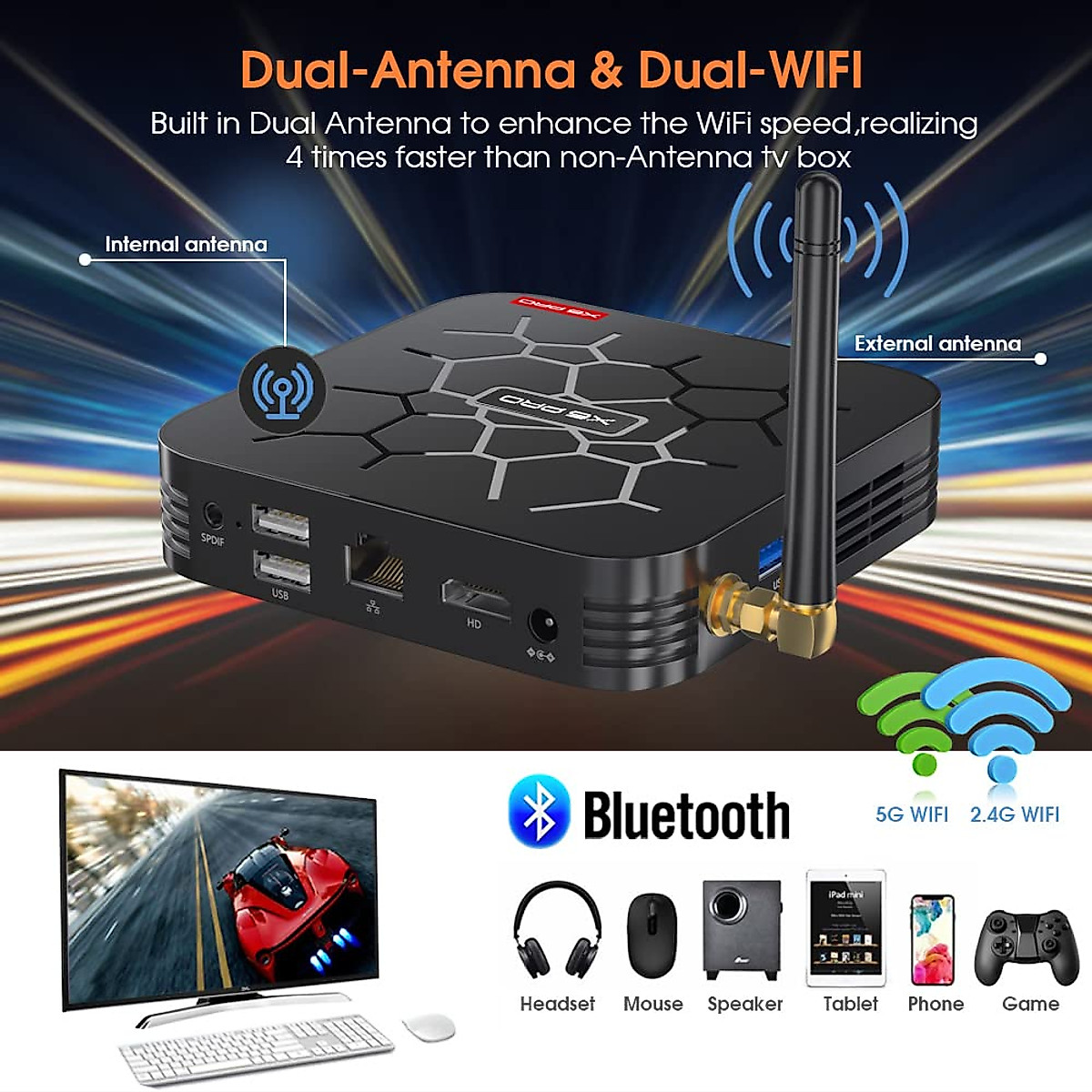 Android TV Box 10.0, X6 PRO Android Box 4GB RAM 64GB ROM Allwinner H616 Quad-core 64bit, Support 2.4G/5.8G WiFi 4K Utral HD / 3D / H.265 with Bluetooth Smart TV Box