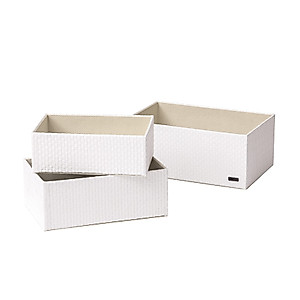 LA JOLIE MUSE Recycled Woven Paper Storage Baskets Set 3 - Stackable Paper Rope Storage Baskets for Organizing Container Bins for Shelves Cupboards Drawer, Small Woven Basket with Liner (White)