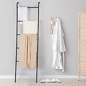 Towel Blanket Ladder Black Metal Blanket Ladder Holder and Free Standing Towel Rack 2 Tier Towel Holder Stand Hand Towel Drying Rack Black