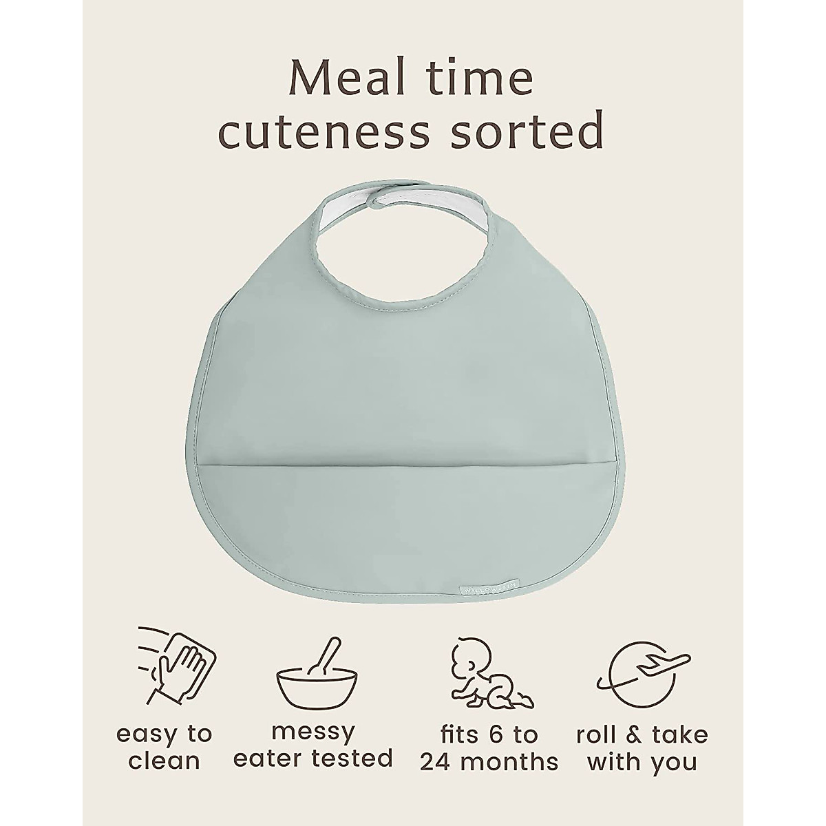 WILLOW + SIM Waterproof Baby Bibs for Baby boy - Better than Silicone & Plastic - Toddler Bibs with Food Catcher - Baby bibs for boys, Feeding bib for Babies and Infants - No Sleeve - Sage