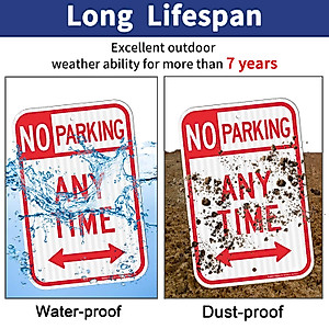 No Parking Anytime Sign with Arrows, No Parking Sign, 18 x 12 Inches Engineer Grade Reflective Sheeting Rust Free Aluminum, Weather Resistant, Waterproof, Durable Ink, Easy to Mount