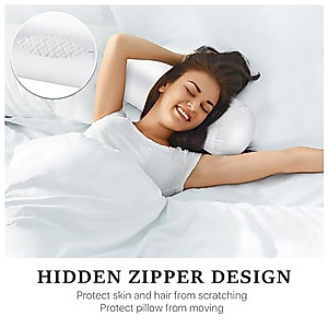 Supkiir 4 Pack Bolster Cervical Pillow Cover, Stain Cylinder Neck Pillow Covers Only, Round Cervical Neck Roll Pillow Case with Zipper for Sleeping Cylindrical Pillow Cushion(White 16 x 6 inches)