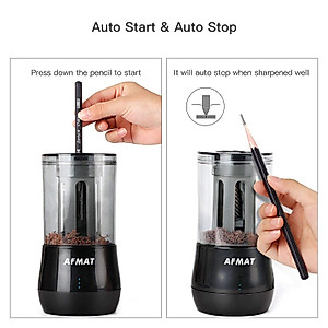 AFMAT Rechargeable Long Point Pencil Sharpener for Artist, 3 Point Options, Auto Stop, 8-25mm Super Long Tip, Electric Artist Pencil Sharpener for φ6-8.5mm Charcoal/Drawing/Sketching/Colored Pencils
