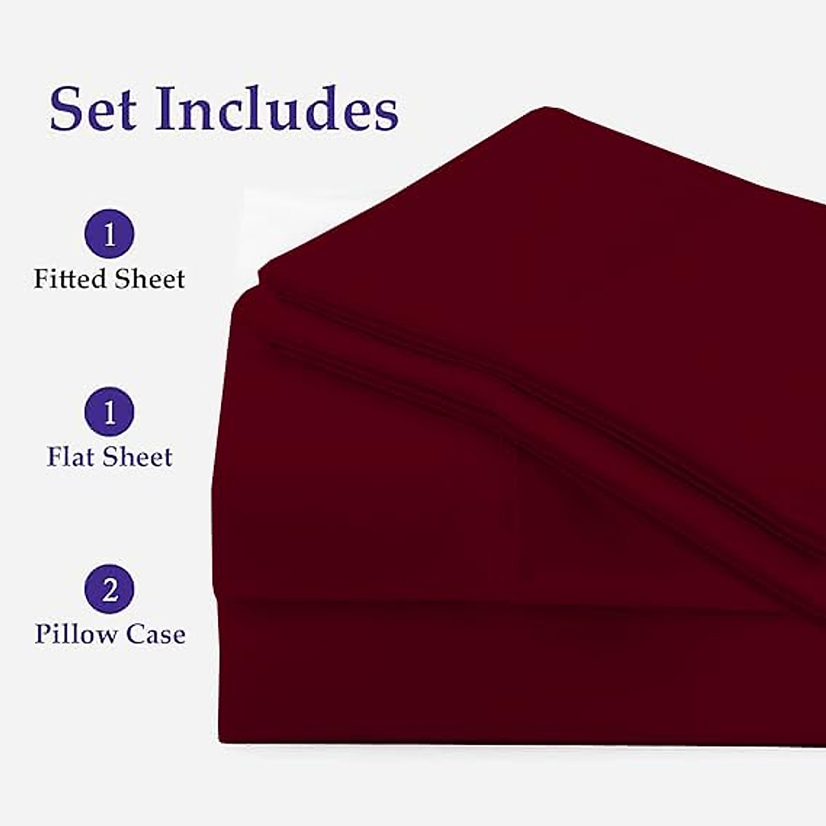 RECCI 4 Piece Luxury Premium Sheet Set 1000 Thread Count Extra Super Soft 100% Egyptian Cotton 18" Inch Deep Pocket - Full Size Burgundy Solid