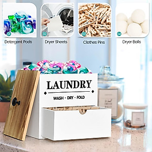 Dryer Sheet Holder with Drawer and Lid, Wood Dryer Sheet Dispenser and Laundry Pods Container for Laundry Room Organization and Storage, Laundry Pod Holder Wall Mount for Laundry Room Decor (White)