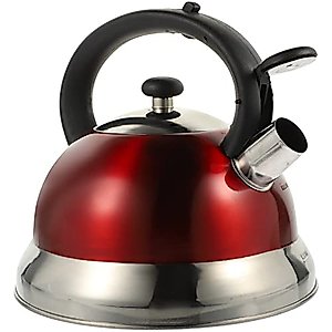 HEMOTON Tea Kettle Tea Kettle Tea Kettle Red Stainless Steel Whistling Tea Coffee Kettle with Heat Proof Handle Kitchen Grade Stainless Steel Teapot Stovetops Tea Pot Tea Pot Tea Pot
