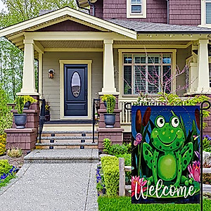 Welcome Frog Garden Flag Vertical Double Sided, Farmhouse Holiday Yard Outdoor Decoration 12 x 18 Inch