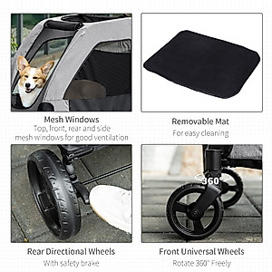 PawHut Pet Stroller Universal Wheel with Storage Basket Ventilated Oxford Fabric for Medium Size Dogs, Gray