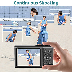 1080P Digital Camera 44mp Mini Camera with 16x Digital Zoom,for Kids, Teens and Beginners, for 32GB Card Shooting, 2 Batteries