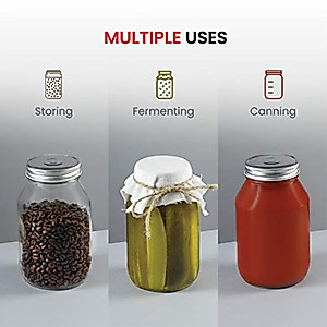 Paksh Novelty Glass Regular Mouth Mason Jars, 32 Oz Jars with Silver Metal Airtight Lids for Meal Prep, Dry Food Storage, Canning, Drinking, Overnight Oats, Jelly, Spices, Salads, Yogurt (6 Pack)