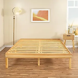 Naomi Home Lucia 14 Inch Solid Wood Platform Bed Full Bed Frame, Pine Wood, No Squeak, Full Size, No Box Spring Needed, Sturdy Bed Frame - Natural