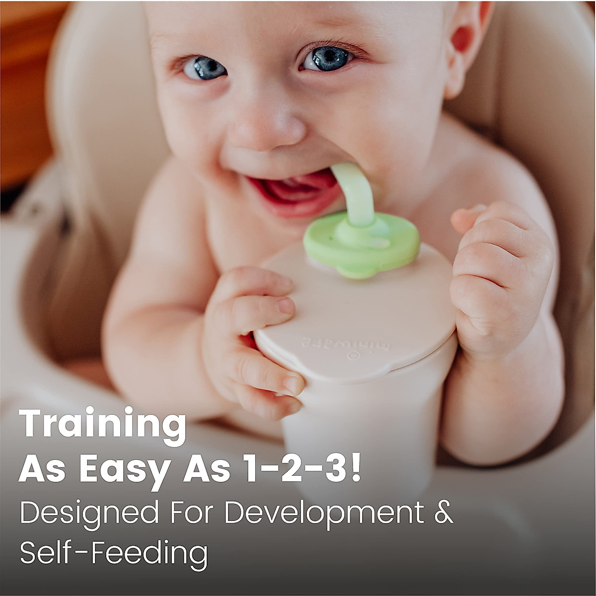 Miniware 1-2-3 Sip! Training Cup for Baby Toddler Self Feeding & Development, Tiny Cup Perfect for Baby Led Weaning, Non Drip Lid, Eco-Friendly, BPA Free, Dishwasher Safe (Vanilla + Aqua)