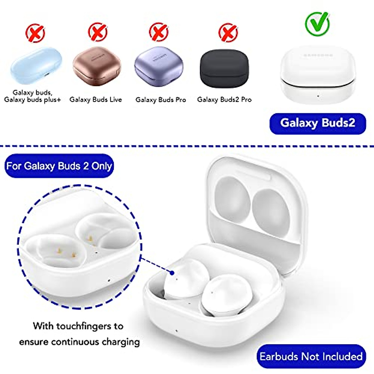 Wired Charging Case Compatible with Samsung Galaxy Buds 2, Replacement Charger Case Dock Station for Galaxy Buds 2 Bluetooth Earbuds (White)