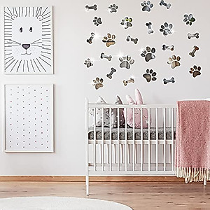 26 Pcs Dog Decor Mirror Stickers Dog Paw Bones Prints Acrylic Mirror Wall Sticker Removable Dog Pup Room Wall Decors Kids Children Nursery Bedroom Home Decoration