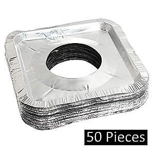 MOACOCK 50 Pack Aluminum Foil Square Stove Burner Covers Disposable Heavy Thick Quality Bib Liners Drip Pans Gas Range Top Protectors 8.5”