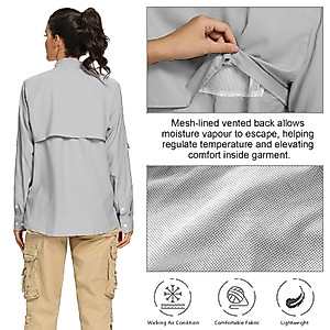 Jessie Kidden Women's UPF 50+ UV Sun Protection Safari Shirt, Long Sleeve Outdoor Cool Quick Dry Fishing Hiking Gardening Shirts (5055 Grey 3XL)