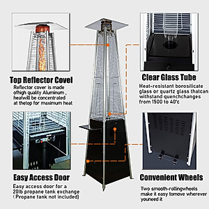 Pyramid Patio Heater, 48,000 BTU Outdoor Heaters for Patio Propane with Detachable Table, Detachable Wheels, Protective Cover for Outdoor Terrace Garden Poolside(Black)