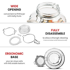 Bormioli Rocco Glass Fido Jars - 135.¼ Ounce - 4 Liter, with hinged hermetically Sealed Airtight lid for Fermenting, Canning, Preserving, With Exclusive Paksh Novelty Chalkboard Labels Set (1 Pack)