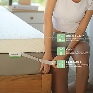 Novilla 4 Inch Breathable Cooling Memory Foam Mattress Topper Full, White, Gel & Bamboo Charcoal Infused for Motion Isolation & Pressure Relieving