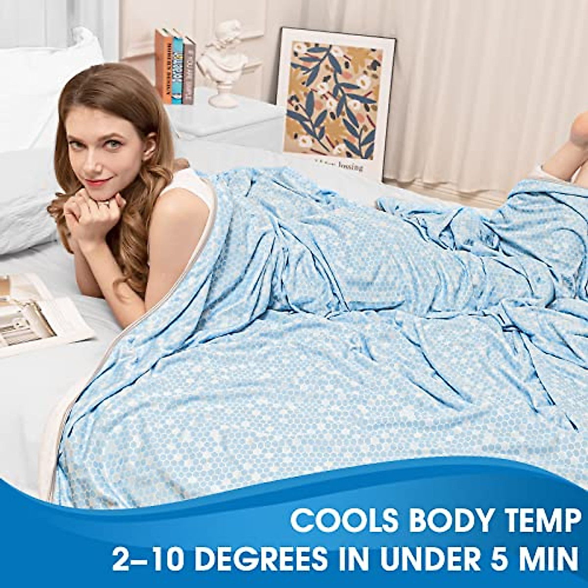 Inhand Cooling Blanket for Hot Sleepers Sleeping Night Sweats, Cooling Throw Blanket Queen Full Size(79''x86'') Arc-Chill Q-Max >0.45 Cool Fiber, 100% Cotton Summer Blanket Ultra Cold Breathable, Blue