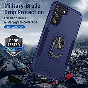 AFARER Series Designed for Samsung Galaxy S21 FE 5G Case Protection Double Layer Cover Hybird Soft + Hard Military-Grade Armor Heavy Duty Shockproof Matte Back with 360°Rotating Ring Kickstand-Blue