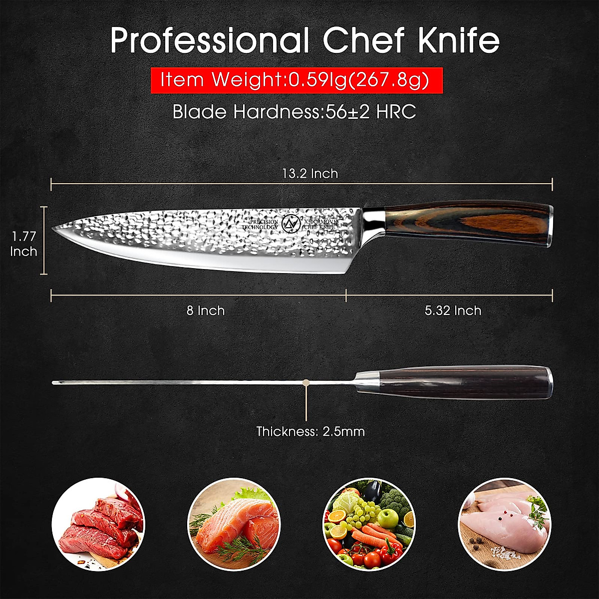 ANTINIVES Chef Knife, 8 Inch Pro Kitchen Knife Dishwasher Safe, High Carbon Stainless Steel Sharp Chef's Knife with Ergonomic Wood Handle and Gift Box