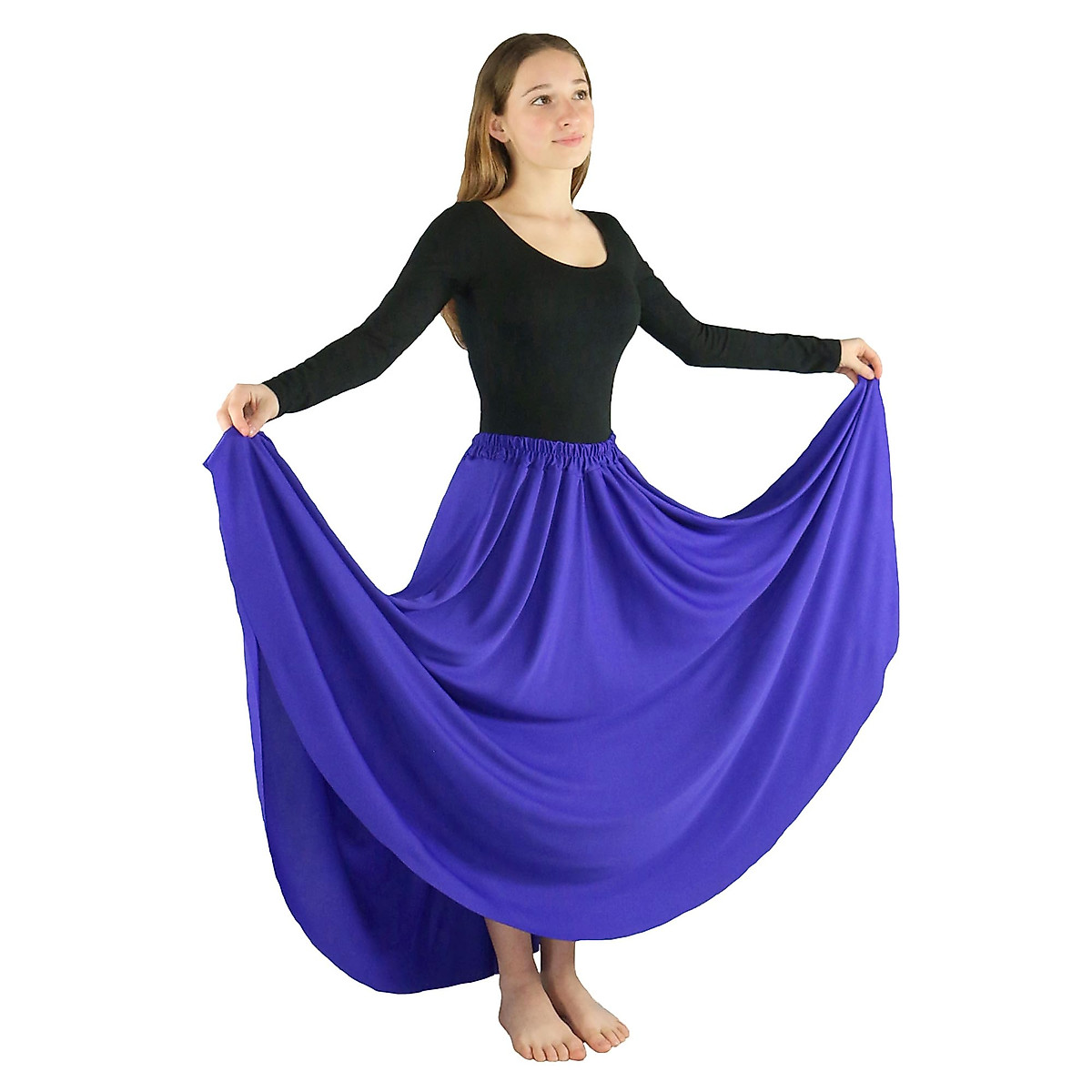 Danzcue Girls Long Full Circle Dance Skirt (S-M, Deep Purple)