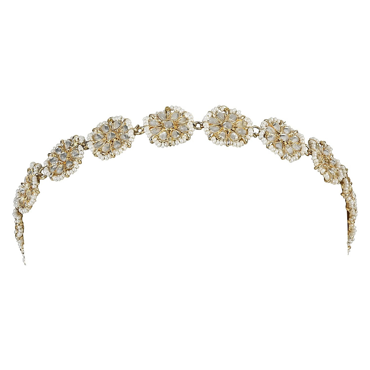 I Jewels Gold Plated Indian Wedding Bollywood Floral Kundan Pearl Studded Rajasthani Sheeshphool/Mathapatti for Women (T2064W)