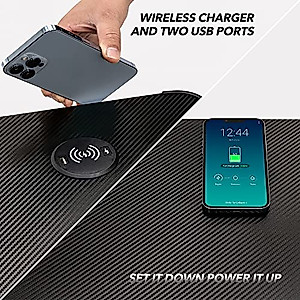 S*MAX Gaming Desk with LED Lights Real RGB Leg Led Gaming Desk Wireless Charging & USB Pad Carbon Fiber Finish Large Z Shaped Gaming Table 47 Inch Cup Holder Headphone Hook Home Gaming Desk Black