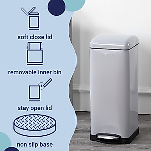 happimess HPM1007C Betty Retro 8-Gallon Step-Open Trash Can with Soft-Close Lid, Fingerprint Resistant, Modern, Minimalistic for Home, Kitchen, Laundry Room, Office, Bedroom, Bathroom, Gray