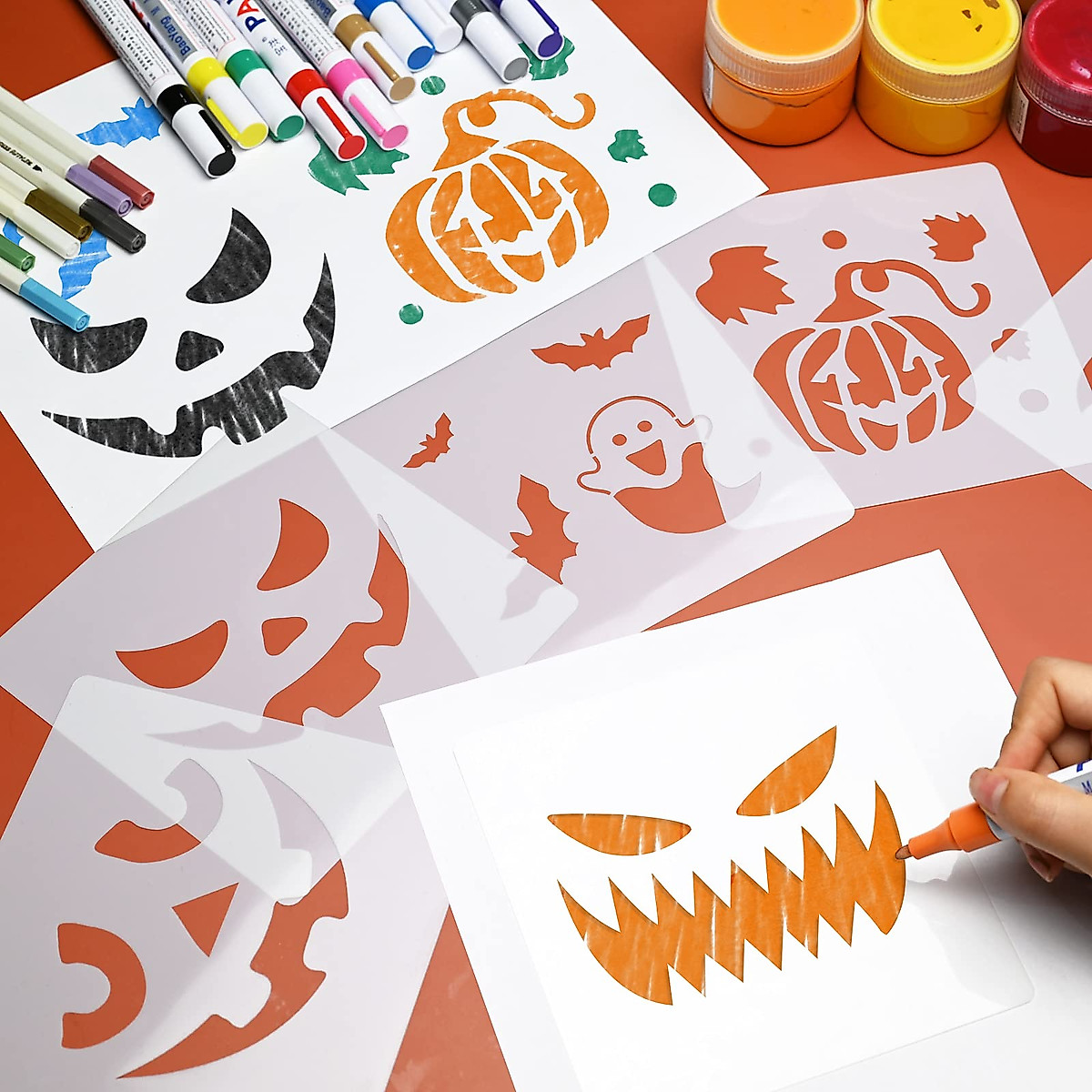 36 Pieces Halloween Drawing Stencils, 6 Inch Plastic Reusable Pumpkin Faces Painting Stencil for DIY Pumpkin Carving, Wood, Walls Art and Halloween Decoration
