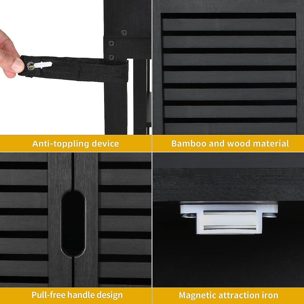 YITAHOME Over The Toilet Storage Bamboo Over-The-Toilet Cabinet with Shelf for Bathroom Storage, Space Saver for Restroom, Laundry, Black