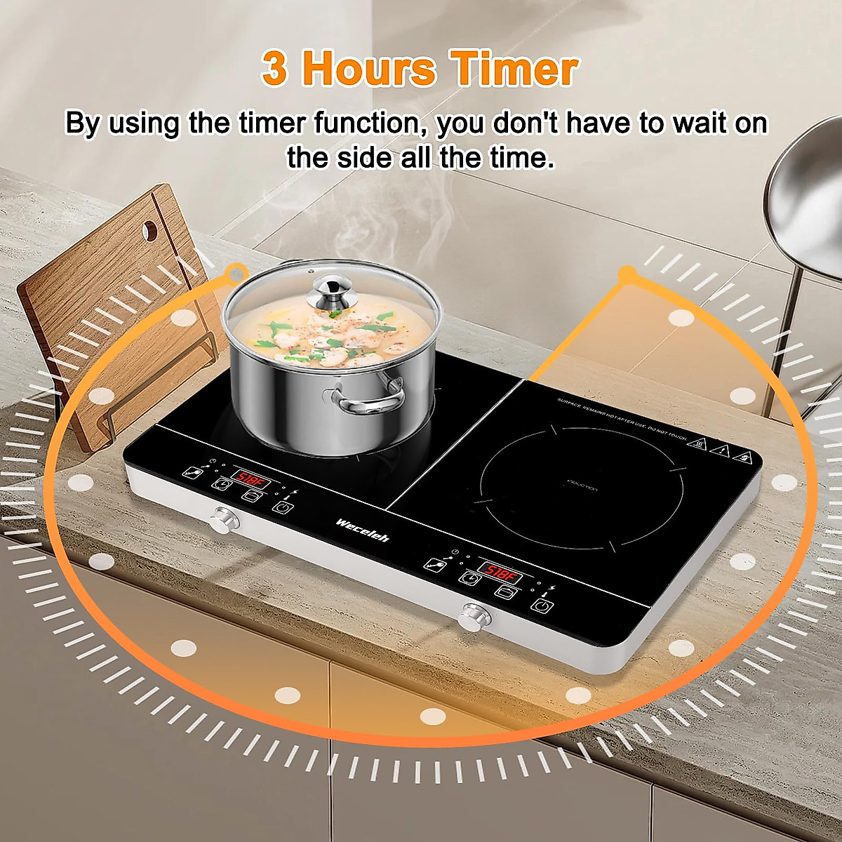 Portable Induction Cooktop 1800W Double Induction Cooktop Stove Hot Plates,2 Independent Touch Control with 2 Knobs,9 Power & 10 Temp Levels,Child Safety Lock,Timer