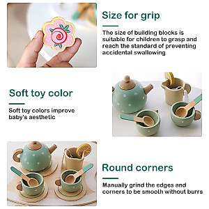 Play Tea Party Set, Little Girls Toy Afternoon Tea Set, Cute Wood Play Food Accessories BPA Free Phthalates Free for Kids Children Toddler Ages 1+ Years Old