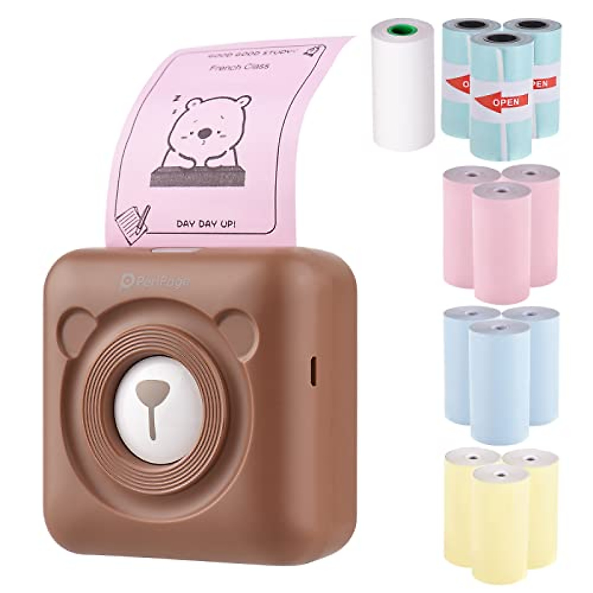 BISOFICE A6 Mini Pocket Printer Wireless BT Thermal Printer Picture Label Memo Receipt Paper Printer + 9 Rolls Color Thermal Paper + 3 Rolls Adhesive Sticker Paper 57 * 30mm