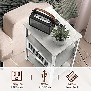 DOMYDEVM White Nightstand with Charging Station End Side Table with USB Ports and AC Outlets Modern Bedside Tables with Flip Storage Drawer and Open Shelf for Bedroom Living Room Office Dorm 1 Pack