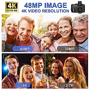 Kmnuiey 4K Digital Camera,Auto Focus 48MP Vlogging Camera for YouTube 16X Zoom Travel Portable Digital Camera with 2 Batteries