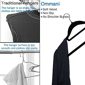 Ommani Velvet Hangers, Non Slip Clothes Hangers Heavy Duty Durable Space Saving with 360 Degree Swivel Chrome Hook Accessory Bar, Velvet Suit Hangers for Coat Skirt Shirt Pants Dress - 20 Pack Black