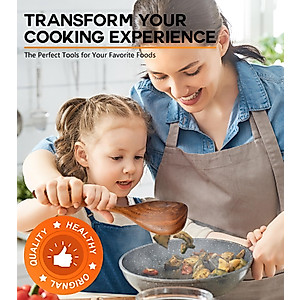 Wooden Spoons for Cooking, Natural Premium Teak Wood Corner Spoon, Good Grip Large Wooden Spoons and Wooden Spatula, Heat Resistant Wooden Cooking Utensils for Nonstick Cookware Cooking Gifts