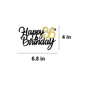 Happy 36th Birthday Cake Toppers Glitter 36th Anniversary Cake Topper 36 Years Loved Bday Decorations 36 Gold Birthday Cake Decorations Thirty-six Party Supplies for Women Men(Black Gold)