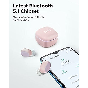 HTC True Wireless Earbuds 2 Bluetooth 5.1 with USB-C Charging Case, 32-Hour Playtime, Built-in Microphone, Touch Control Wireless Earbuds- Pink