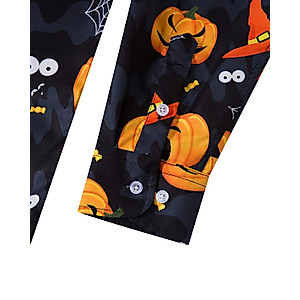 TUNEVUSE Mens Halloween Long Sleeve Shirt Scary Pumpkin Casual Button Up Shirt Funny Bat Costumes for Adult Black 3X-Large
