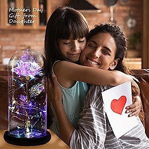 Beauty and The Beast Rose Light Up Galaxy Rose Gift for Mom Enchanted Forever Crystal Rose with Butterfly in Glass Dome Artificial Flower Unique Birthday Gifts for Her Grandma Sister Friend (Gold)