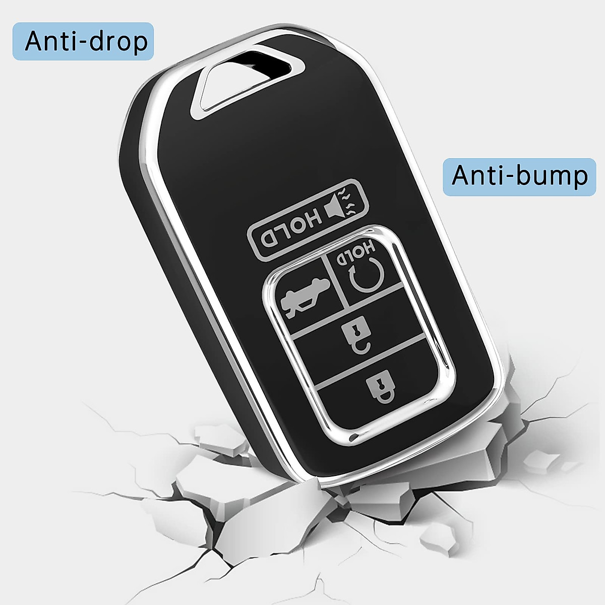 Key Fob Cover Case with Bling Keychain for Honda Accord, Key Cover Compatible with Honda Civic CRV Pilot Passport HRV Fit 2018 2020 2021, Key Fob Case for Honda Accessories